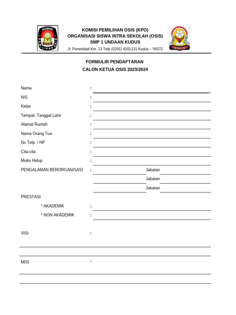 Formulir Pendaftaran Osis | PDF