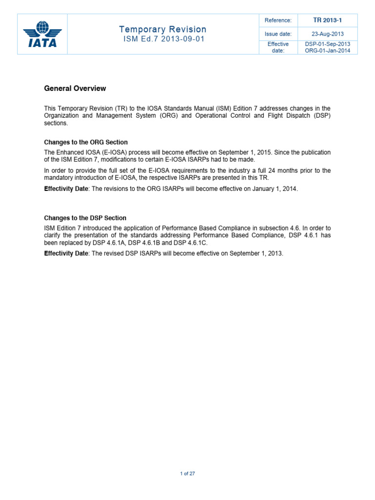 Temporary Revision to ISM Ed.7 2013 | PDF | Audit | Regulatory Compliance