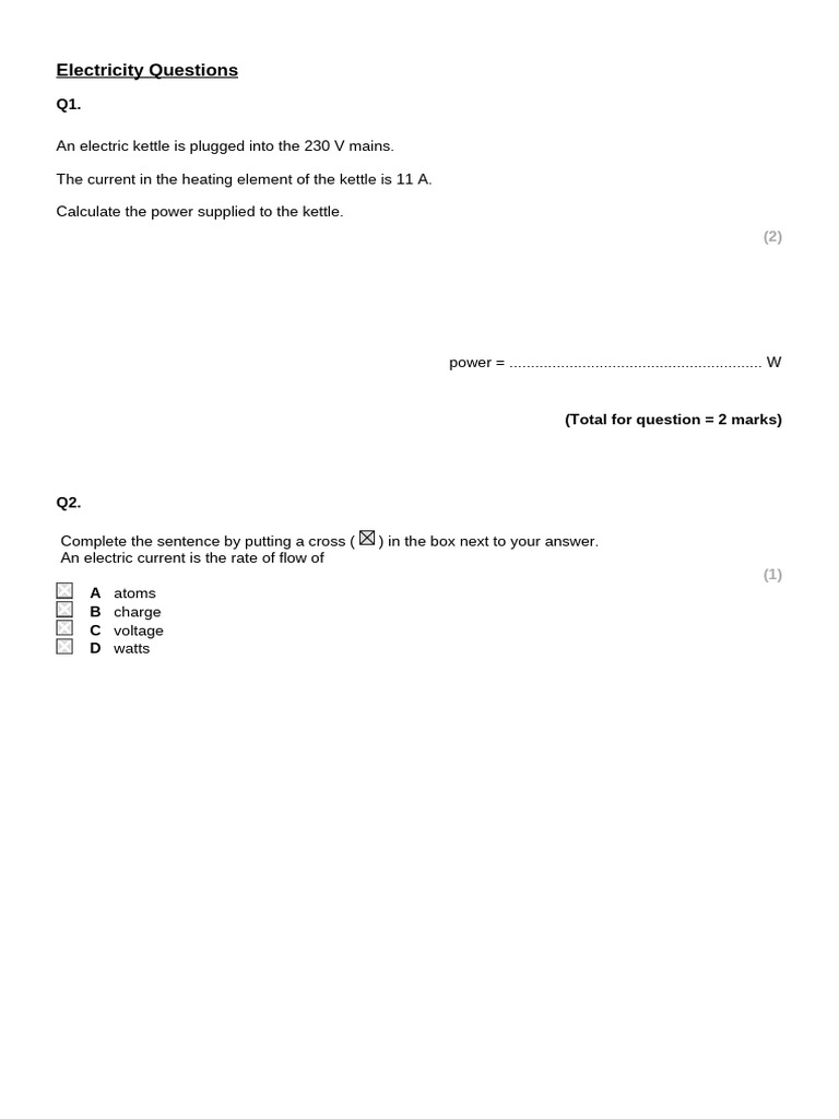 Section B Electrical Power Booster Booklet | PDF | Electric Current ...