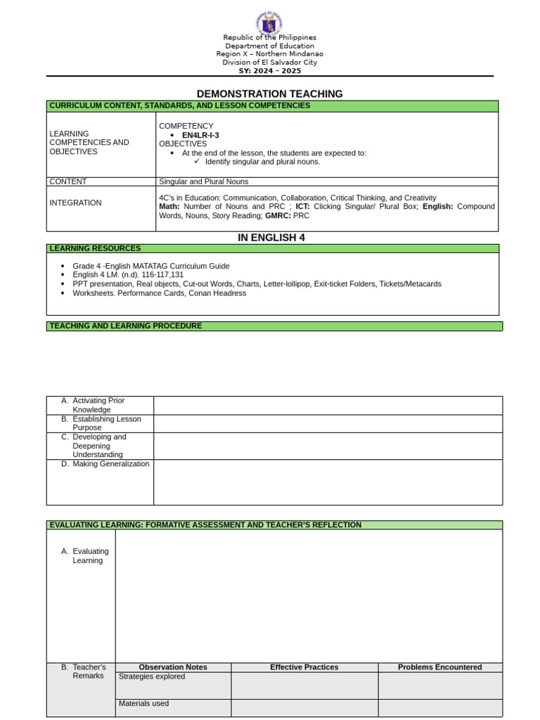 Matatag Lesson Plan | PDF