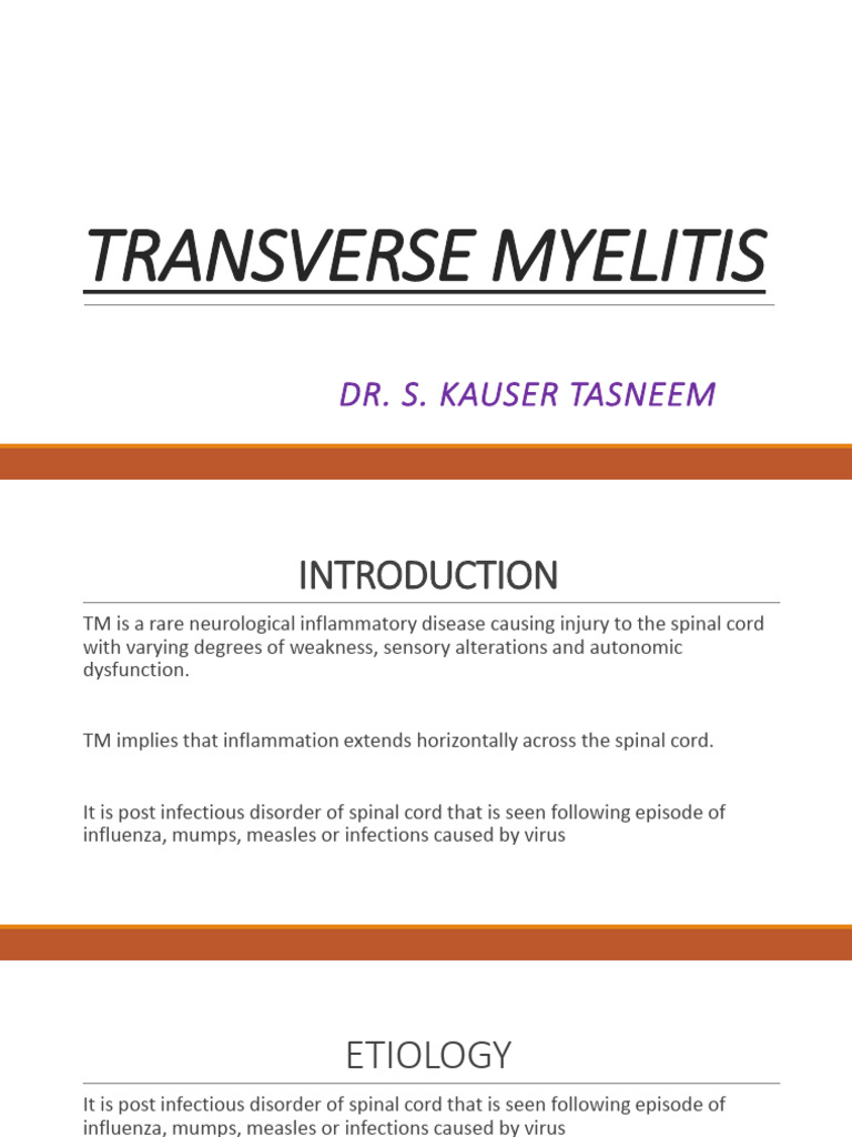 TRANSVERSE MYELITIS DR - Kauser | PDF | Science & Mathematics