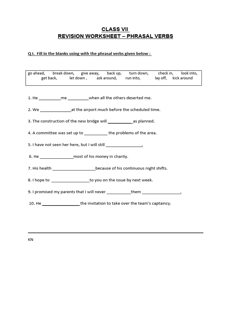 Phrasal Verbs - Revision Worksheet | PDF