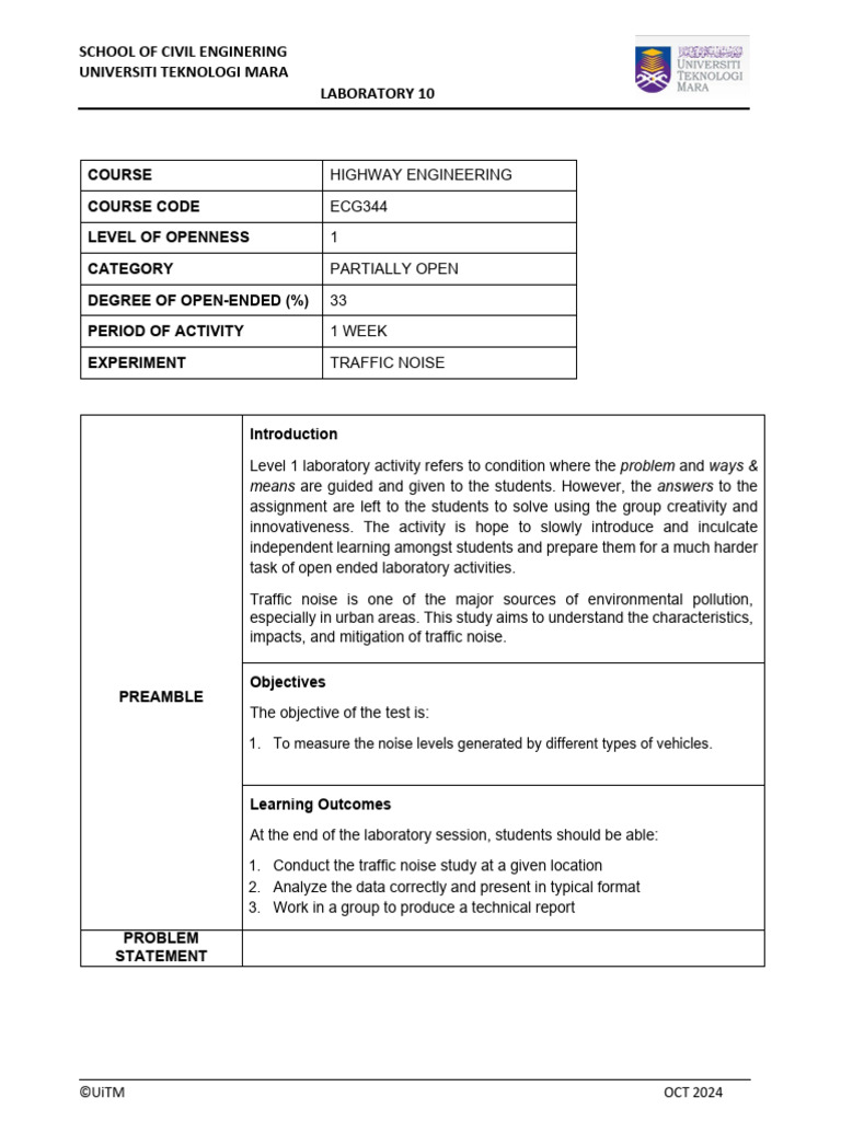 LAB 10 - Traffic Noise Test OEL 1 | PDF | Traffic | Noise