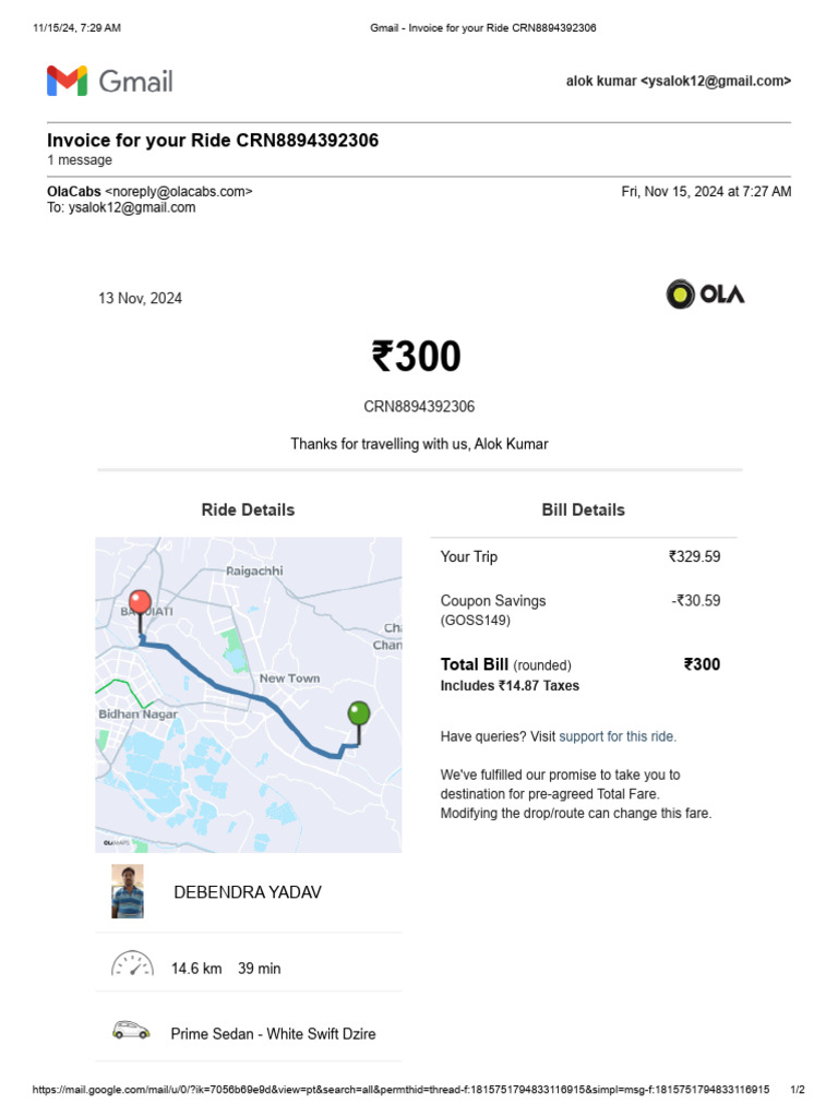 Gmail - Invoice For Your Ride CRN8894392306 | PDF