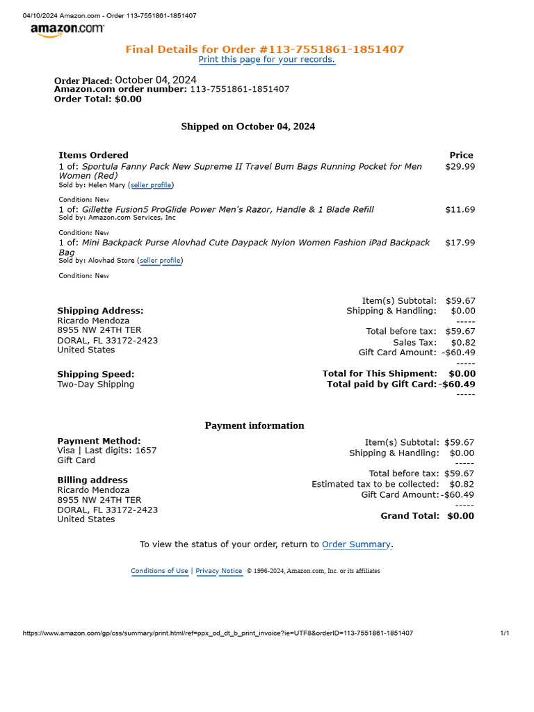 Amazon-invoice | PDF | Backpack | Payments