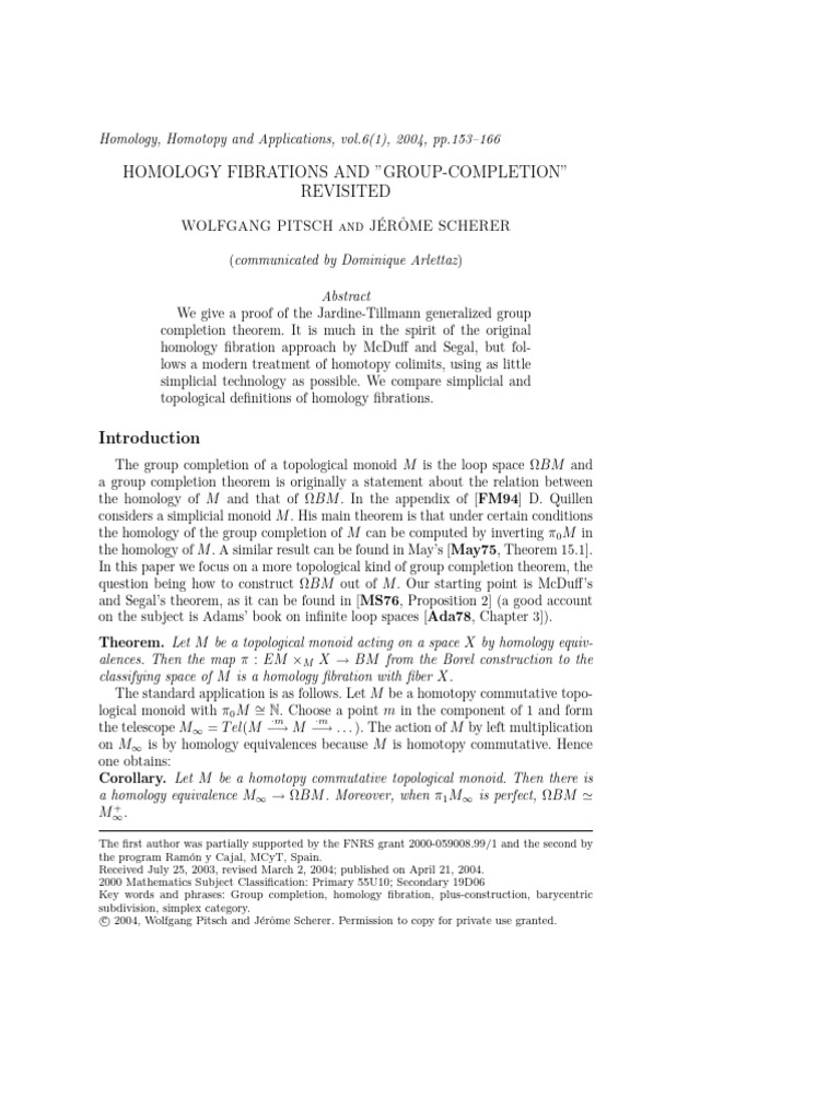 Homology Fibrations and "Group-Completion" Revisited | PDF | Functions ...