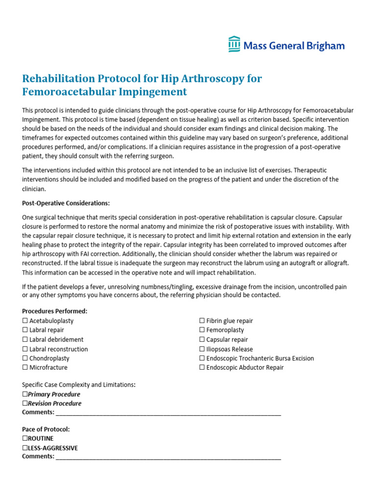 Rehabilitation Protocol For Hip Labral Postop | PDF | Anatomical Terms ...