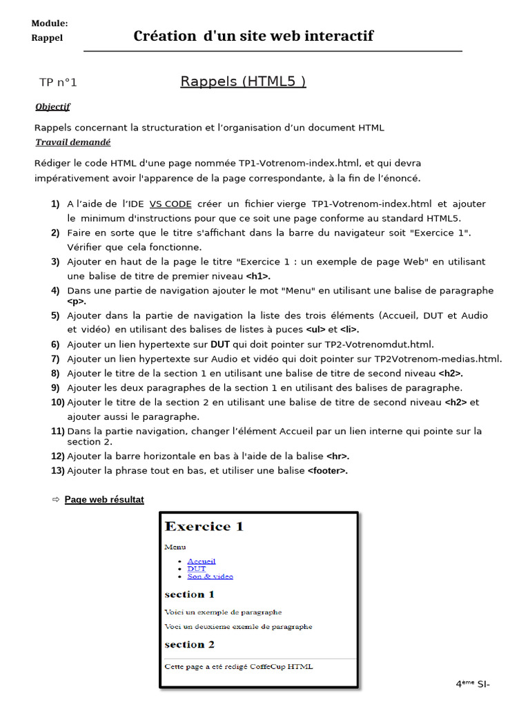 TP1, TP2, TP3 Et TP4 Avec Correction | PDF | Html | Langage de balisage