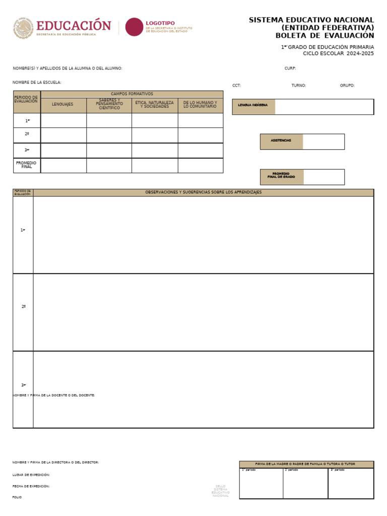 Boletas de Evaluación Editables 2025-2026 | PDF | Maestros | Escuelas
