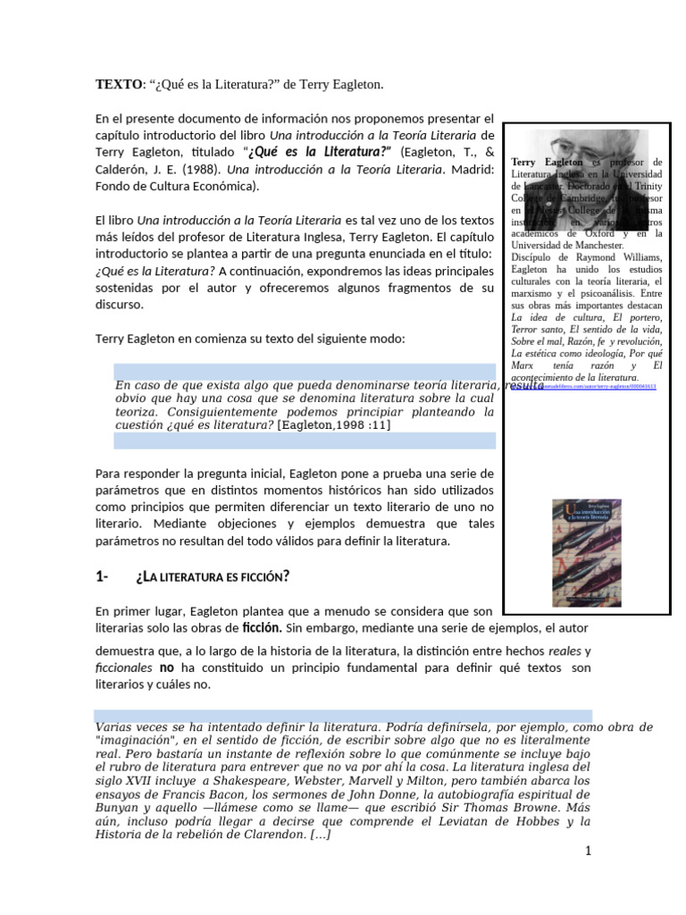 Definición de Literatura según Eagleton | PDF | Ideologías | Autor