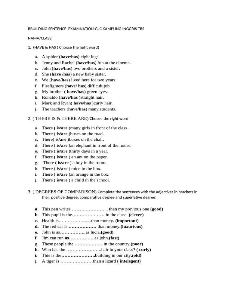 Bbuilding Sentence Examination 1 | PDF