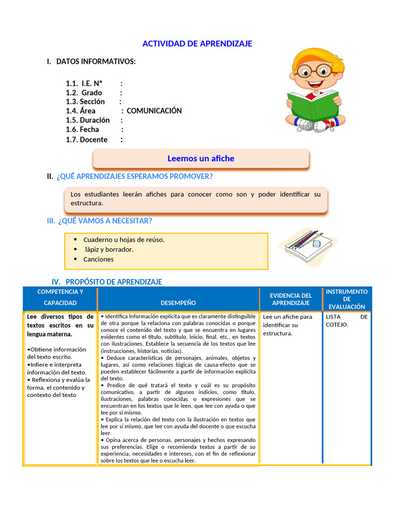 D3 A2 SESION Leemos Un Afiche | PDF | Evaluación