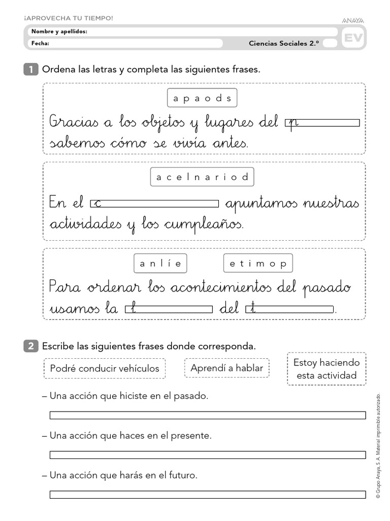 A P A o D S: Ordena Las Letras y Completa Las Siguientes Frases | PDF