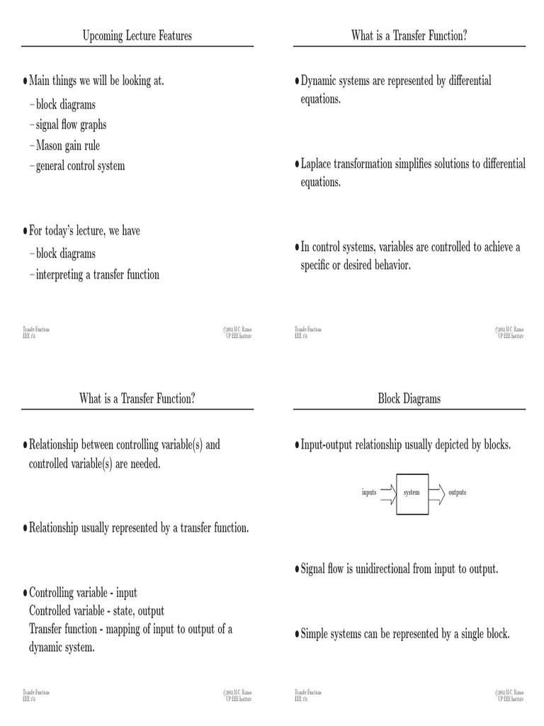 EEE 151: Transfer Functions Overview | PDF | System | Mathematical Analysis