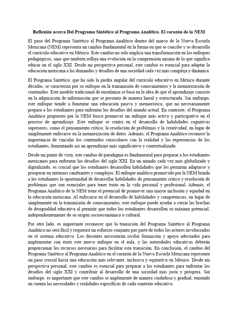 Actividad 3. Reflexión Acerca Del Programa Sintético Al Programa Analítico | PDF | Plan de ...