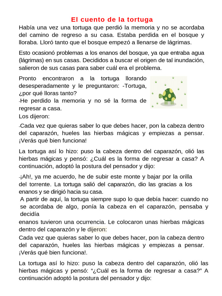 El Cuento de La Tortuga INCLUSION | PDF