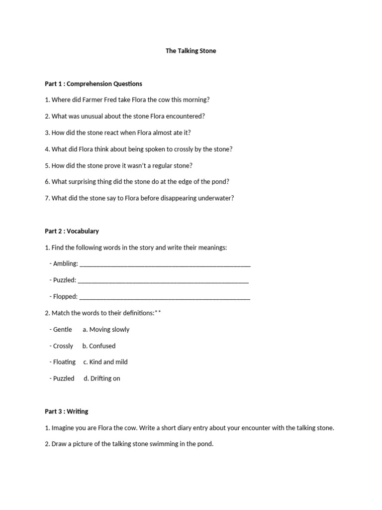 Talking Stone Comprehension & Activities | PDF