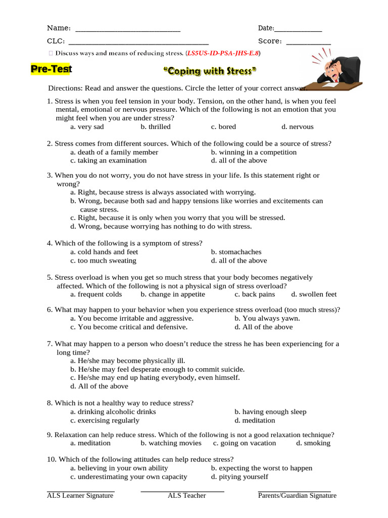LS5 Worksheets JHS Reducing Stress | PDF | Stress (Biology ...