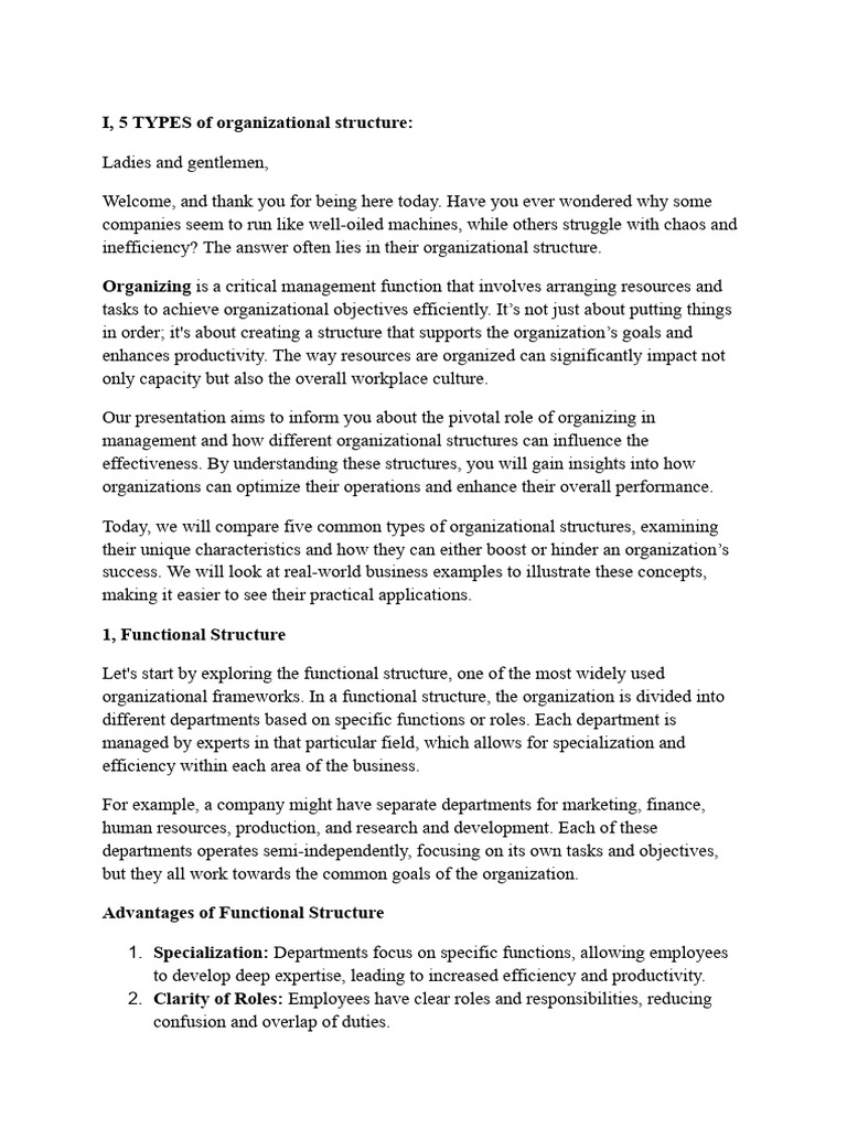 I, 5 TYPES of Organizational Structure | PDF | Organizational Structure ...