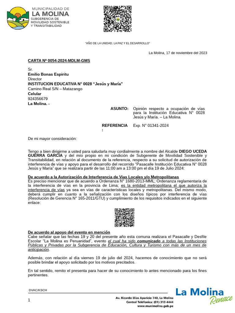 Carta #0XX-2024-MDLM-GMS + Evento | PDF