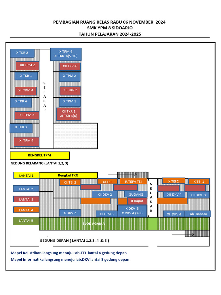Pembagian Ruang Kelas 2024-2025 RABU PEKAN 16 | PDF