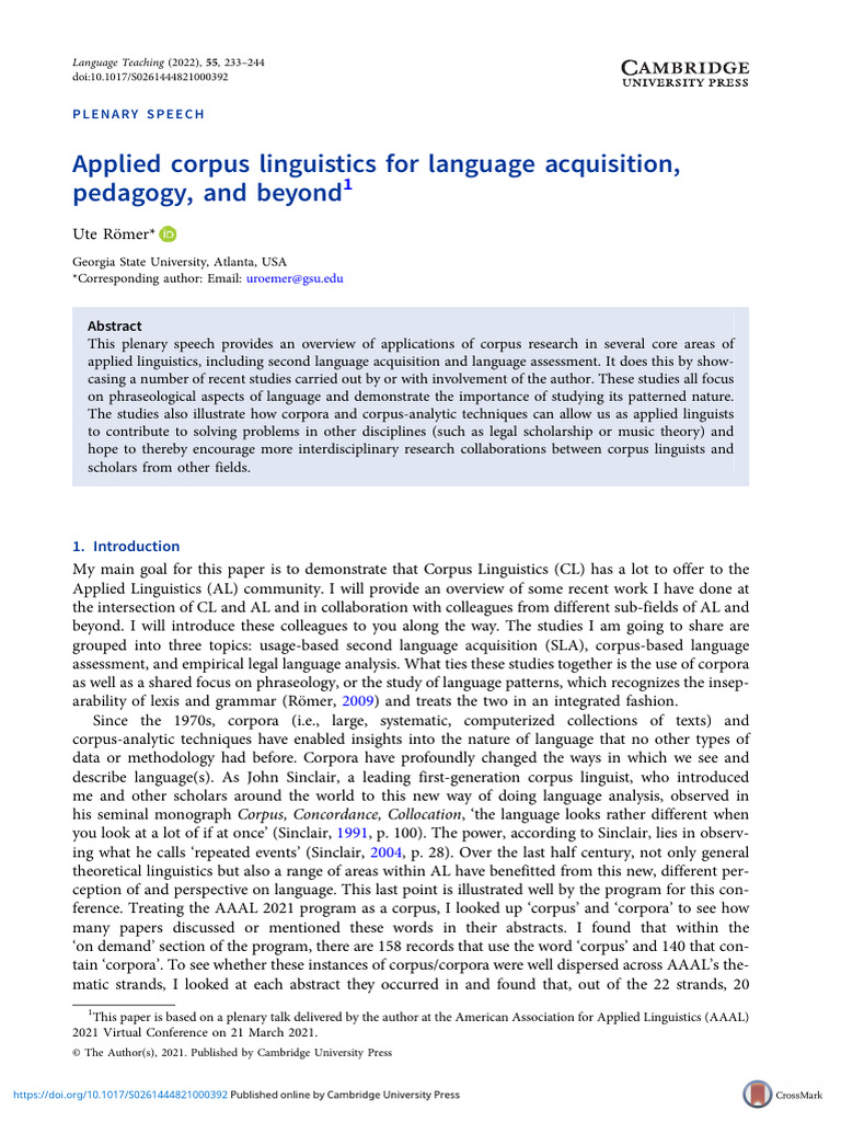 Applied Corpus Linguistics For Language Acquisition Pedagogy and Beyond ...