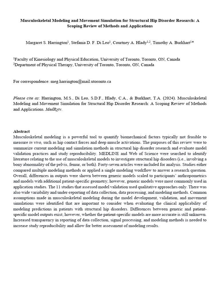 Musculoskeletal Modeling and Movement Simulation F | PDF | Hip | Simulation