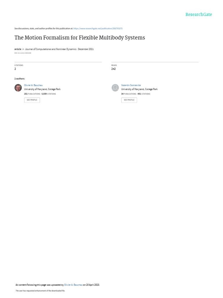 The Motion Formalism For Flexible Multibody Systems: Journal of Computational and Nonlinear ...