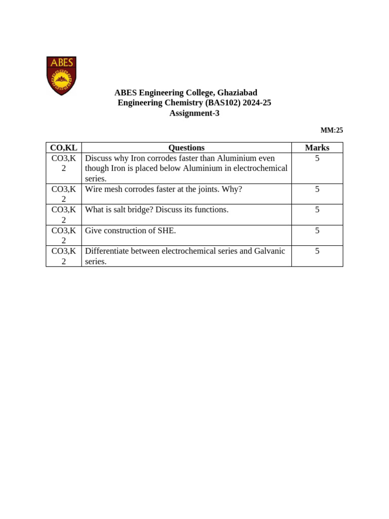 Assignment 3 BAS102 Odd 2024-25 | PDF