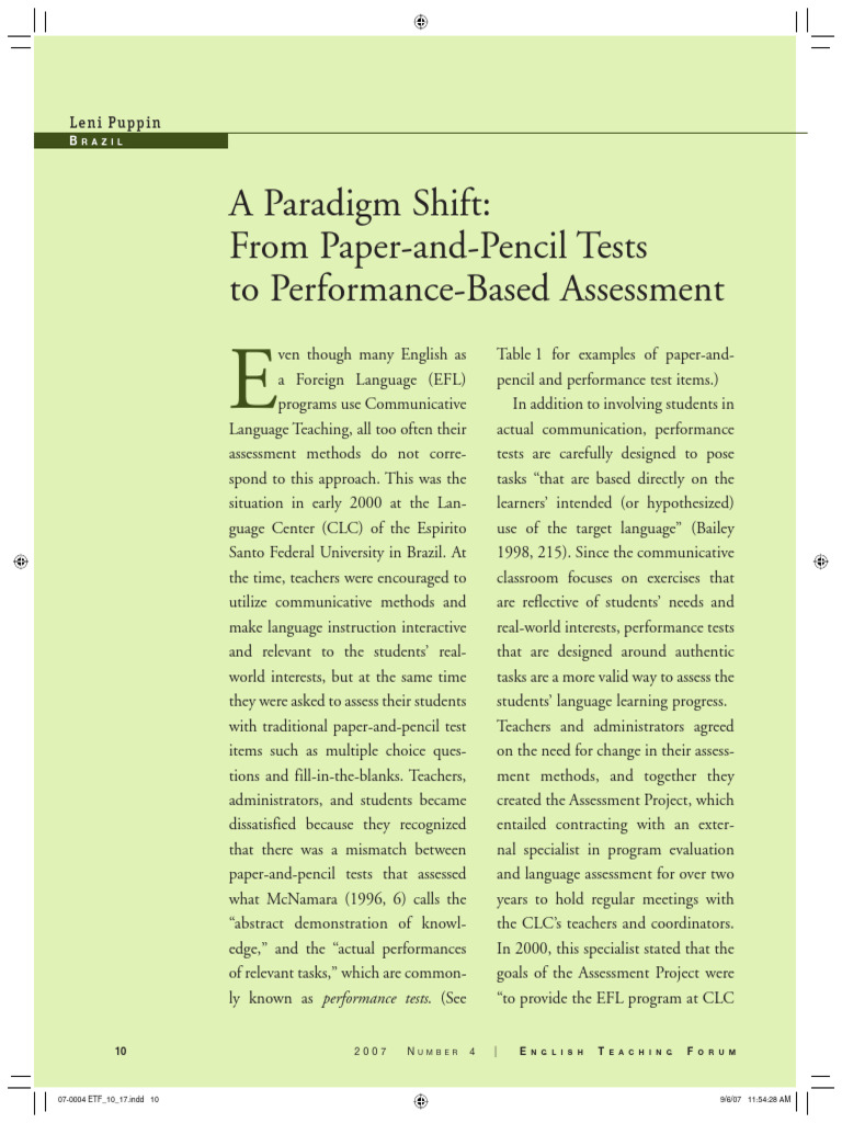 A Paradigm Shift From Paper and Pencil Tests To Performanced Based ...
