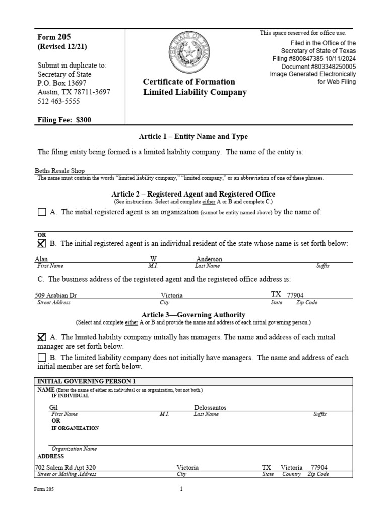 Texas LLC Formation Application Guide | PDF | Registered Agent ...