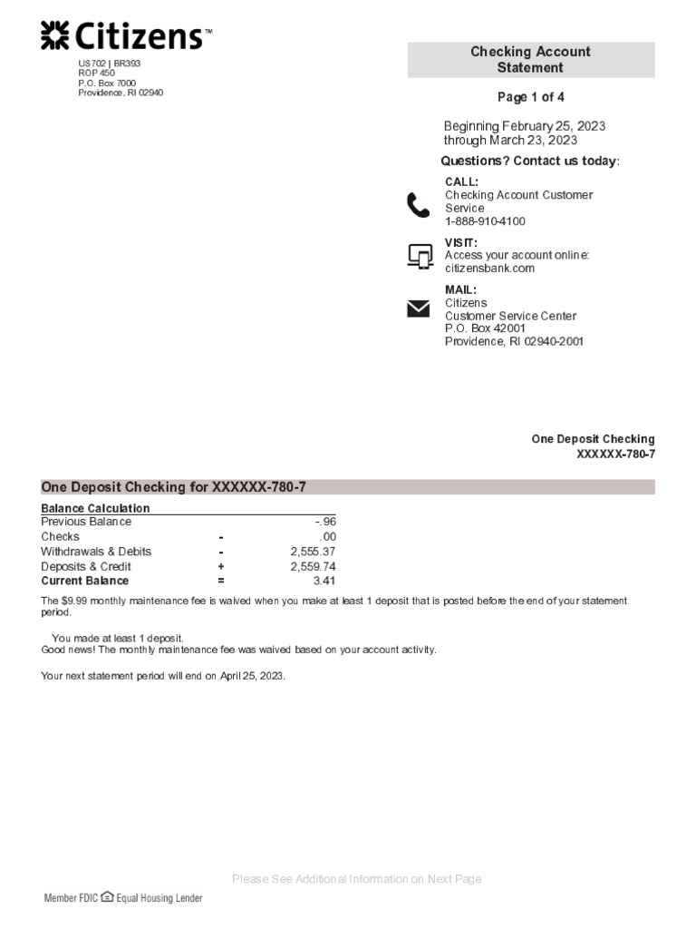 Checking Account Statement | PDF | Credit Card | Overdraft