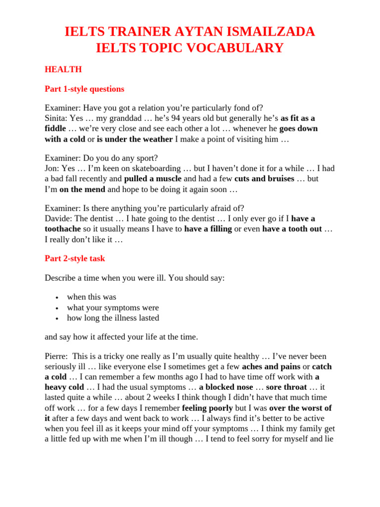 IELTS Health & Sports Vocabulary Guide | PDF | Sports | Swimming