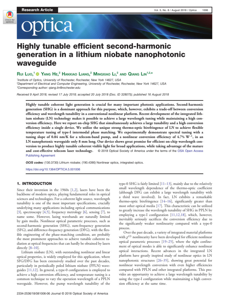 Highly Tunable Efficient Second-Harmonic Generatio | PDF | Nonlinear Optics | Laser
