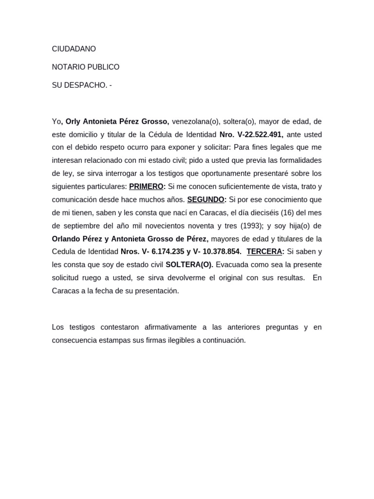 Carta de Solteria | PDF | Ciencias sociales | Derecho