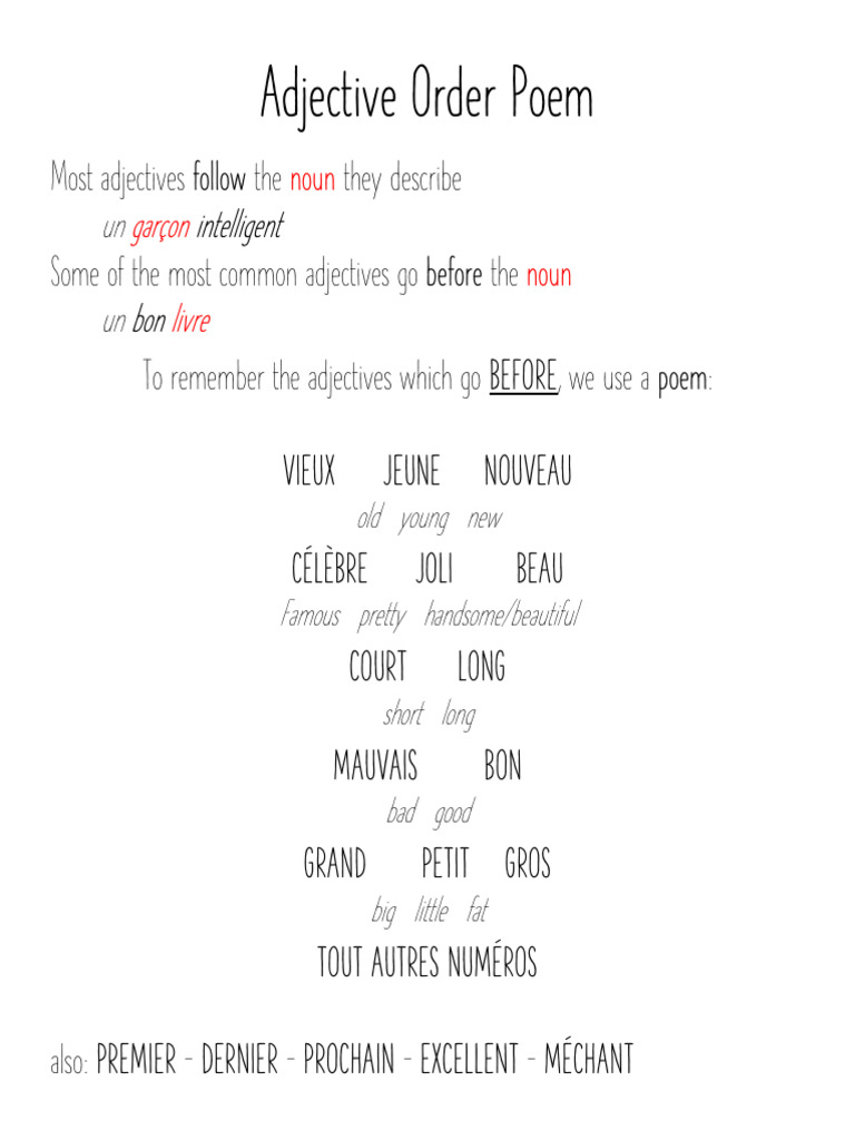 Poème sur l'ordre des adjectifs | PDF
