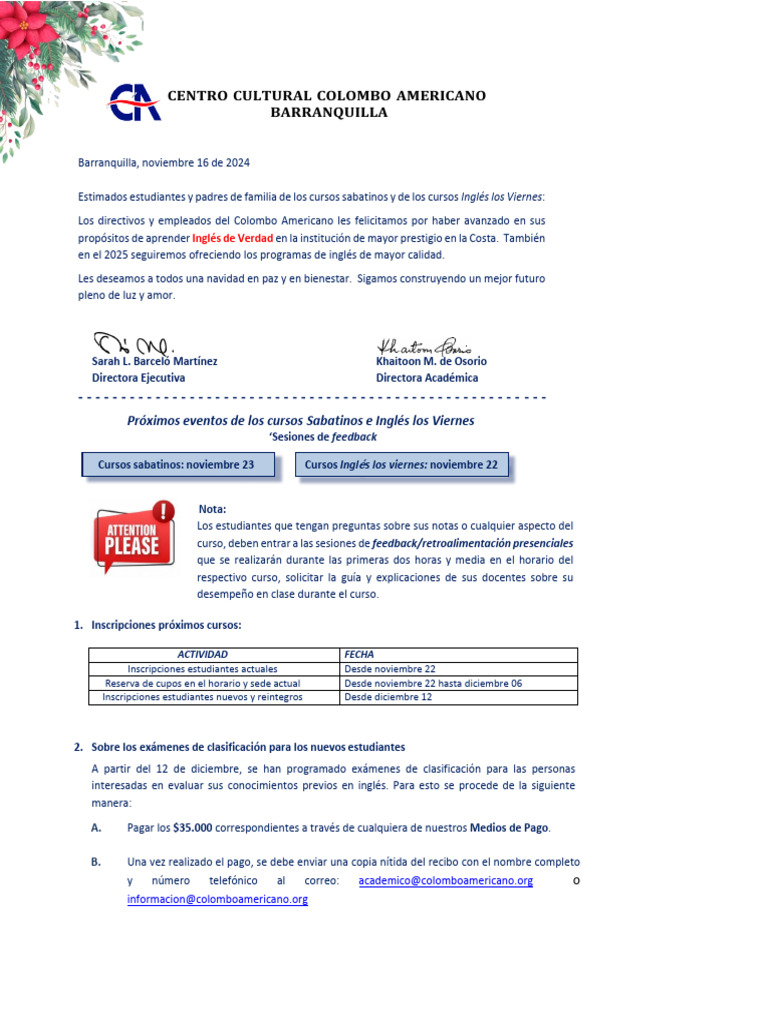 Circular Final Cursos Semestrales 2024 SC AUTORIZADA | PDF