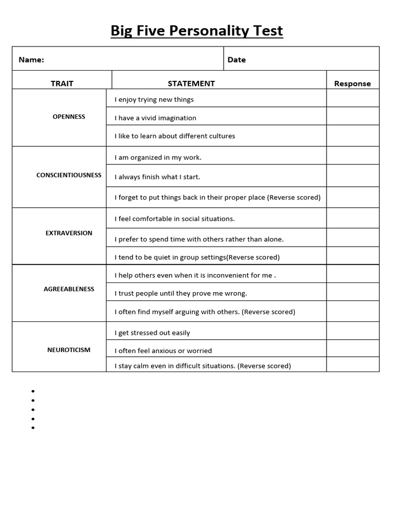 Big Five Personality Test Guide | PDF
