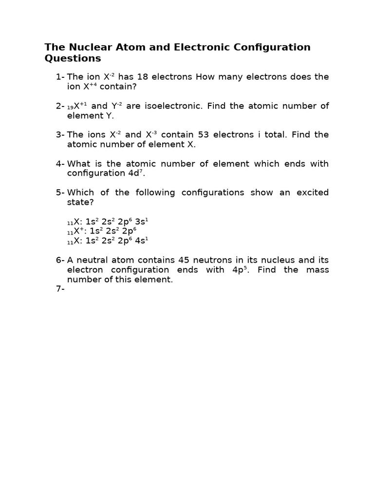 The Nuclear Atom and Electronic Configurations Questions and Answers ...