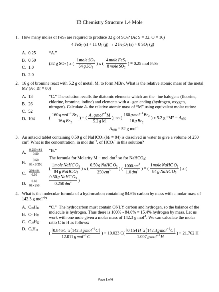 IB Mole | PDF | Mole (Unit) | Gases
