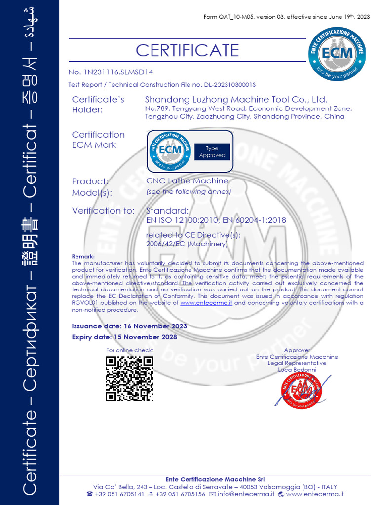 CE Certification for CNC Lathe Machines | PDF | Verification And Validation