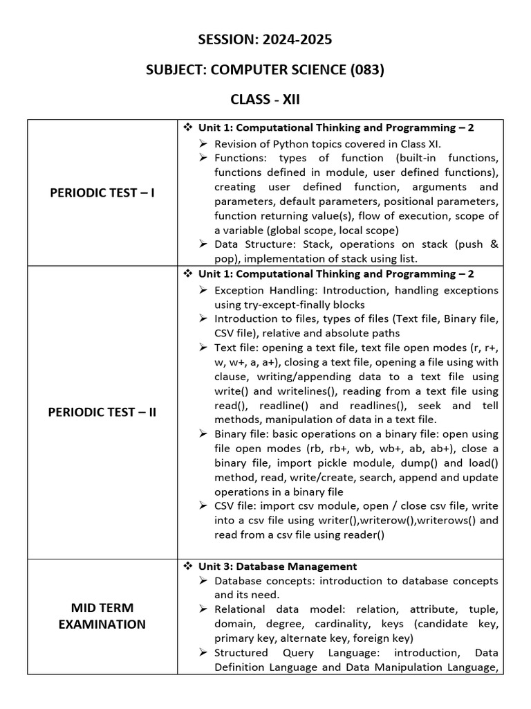 CL Xii 2024-25 - Computer Science | PDF | Computer Network | Relational Model