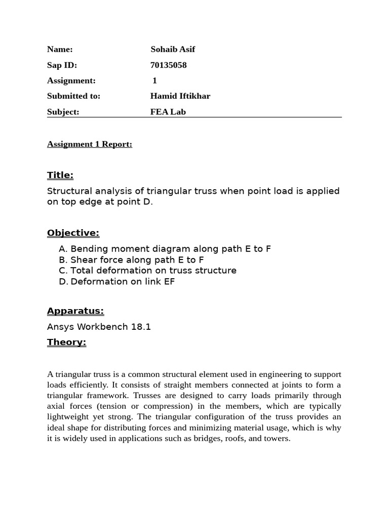 Sohaib FEA Assignment 1 Report | PDF | Bending | Truss