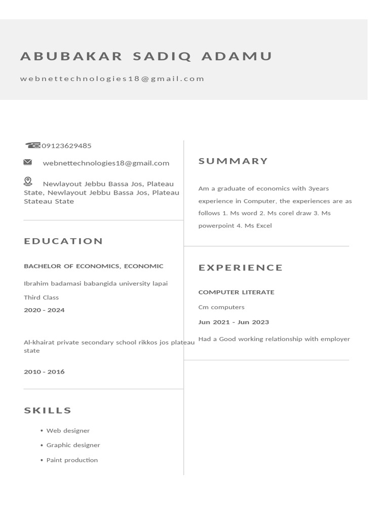 Sadiq Proff CV 2 | PDF | Career & Growth