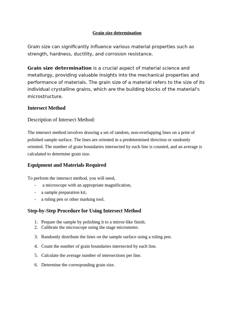 Grain Size Measurement Using Intersect Method | PDF | Crystallite ...
