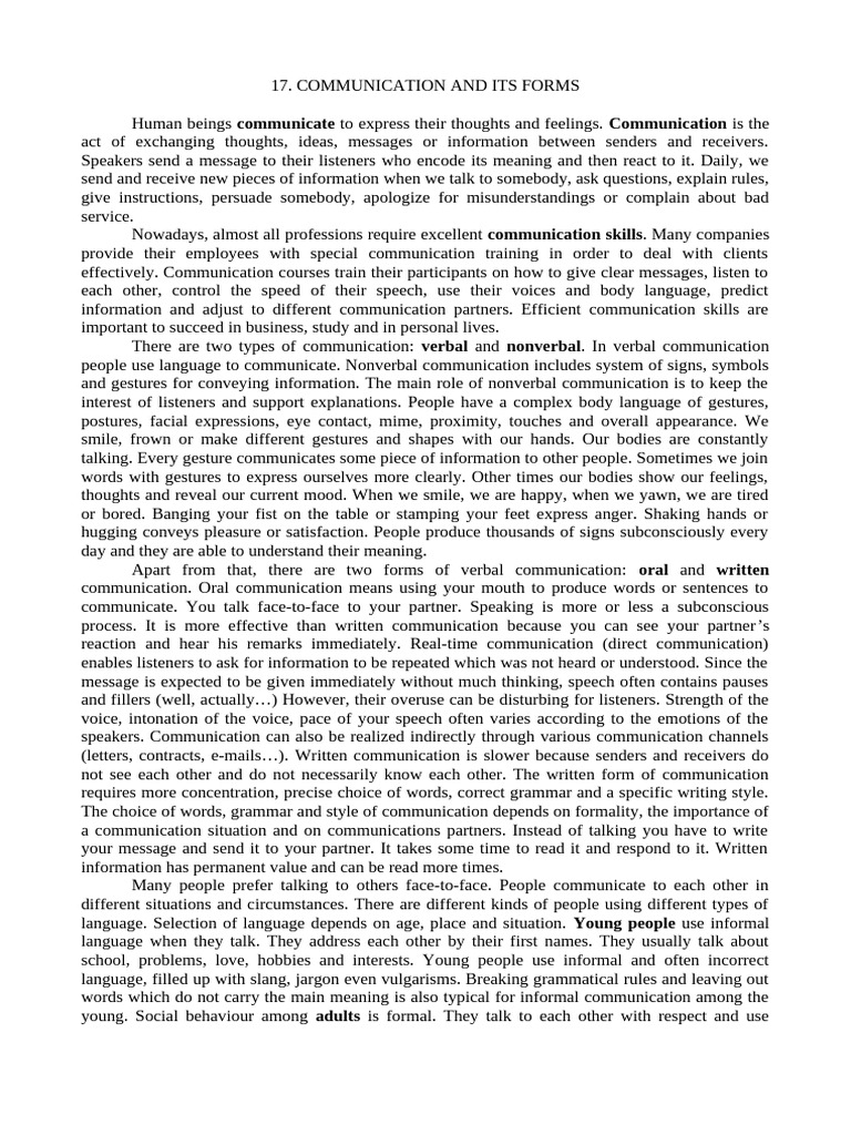 17. Communication and Its Different Forms | PDF | Communication | Nonverbal Communication