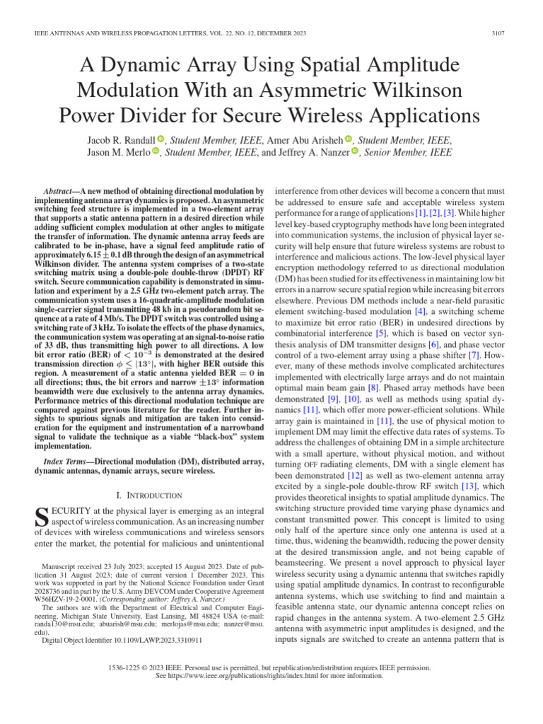 A Dynamic Array Using Spatial Amplitude Modulation With An Asymmetric Wilkinson Power Divider 6501
