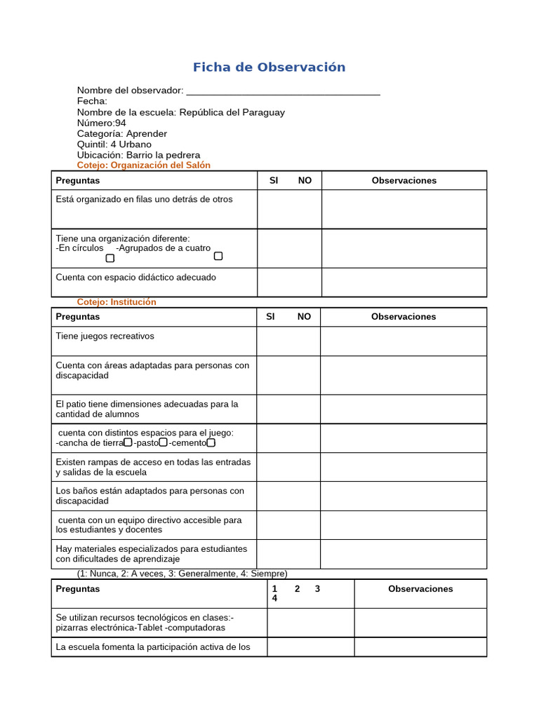 Ficha de Observacion | PDF