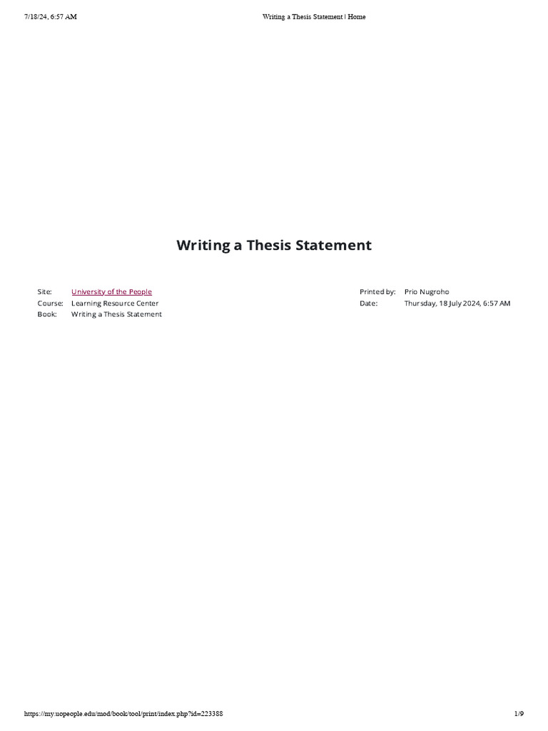 Writing A Thesis Statement - Home | PDF | Thesis | Thought