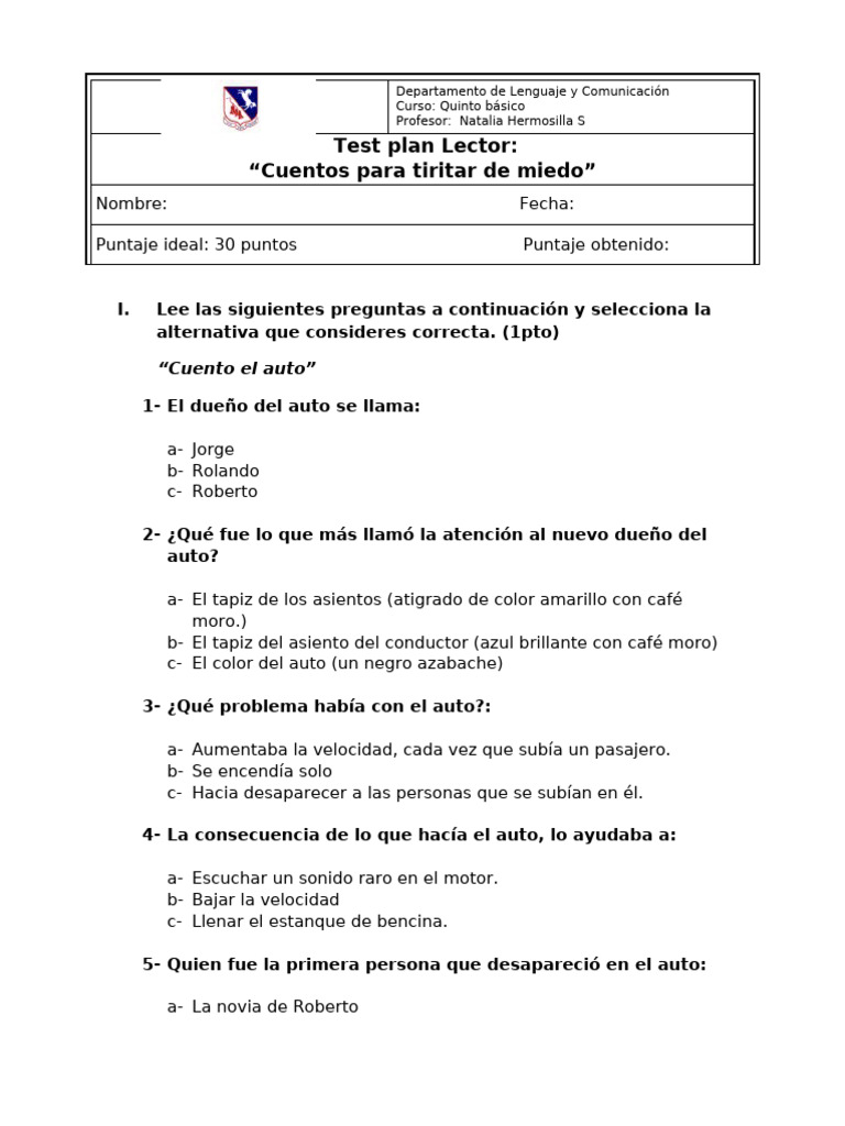 Evaluación Cuentos para Tiritar de Miedo Eidtar | PDF